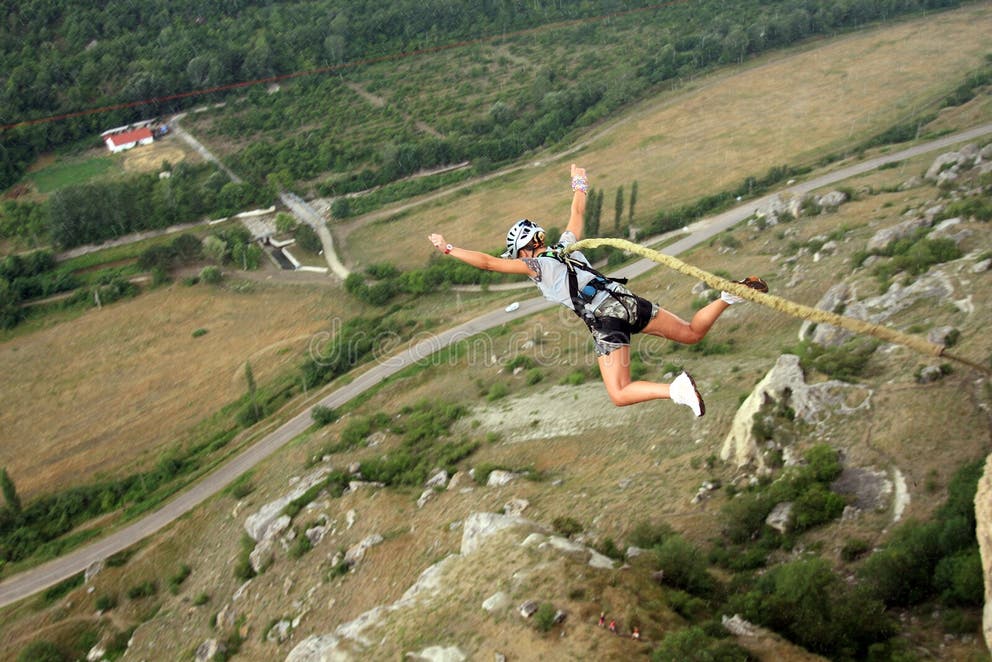 Rope Jumping.Bungee Jumping. Stock Photo - Image of fear, diving: 52859100