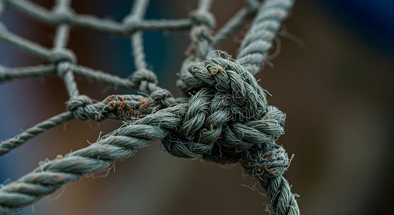 Rope Knot Close-up on Netting Creates Unique Abstract Pattern Stock ...