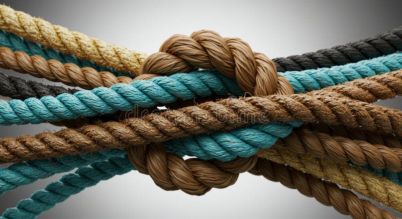 Rope Knot Connecting Strands in Various Colors and Textures Stock ...