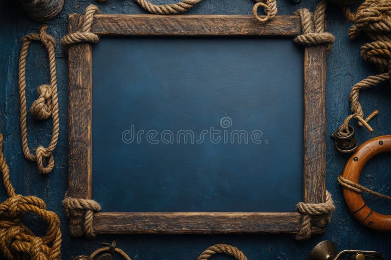 Nautical Theme, Rope and Knot Designs on Navy Backdrop on a Rustic Ship ...