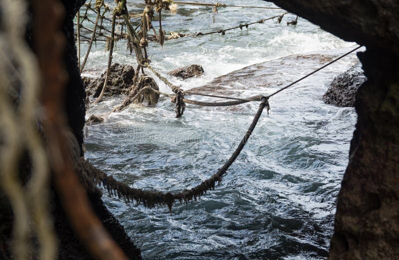 Rope line in the cave stock image. Image of greece, island - 79226239