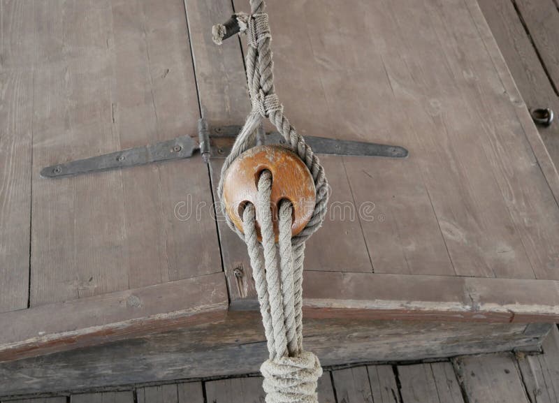 Rope Made of Natural Materials on a Wooden Block on the Deck of an ...