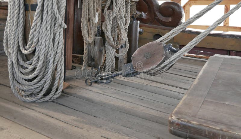 Rope Made of Natural Materials on a Wooden Block on the Deck of an ...
