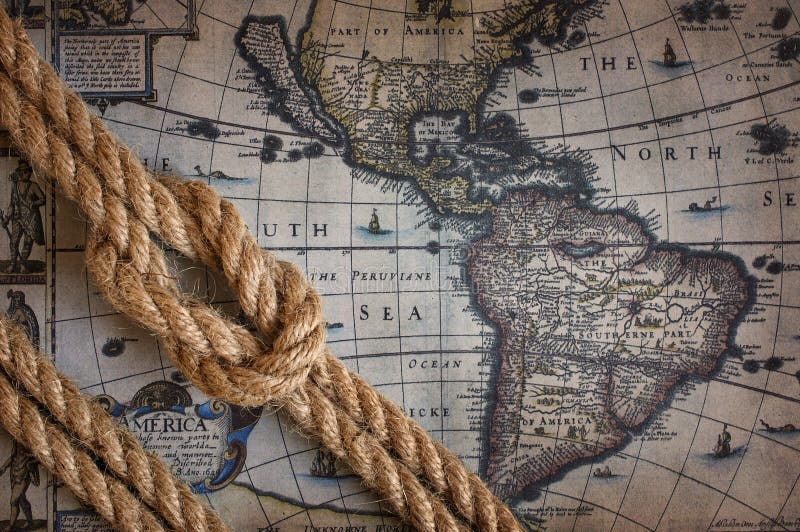 Rope with Marine Knot and Old Map Stock Photo - Image of navigation ...