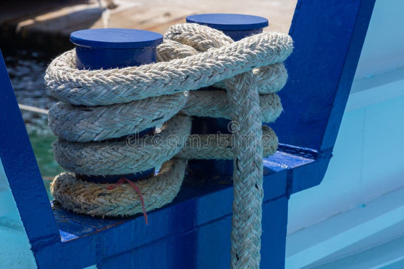 A Rope on a Marine Ship for Mooring a Ship in Port Stock Image - Image ...