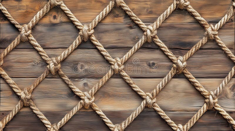 Rope Mesh Creating Diamond Pattern on Wooden Planks Background Stock ...