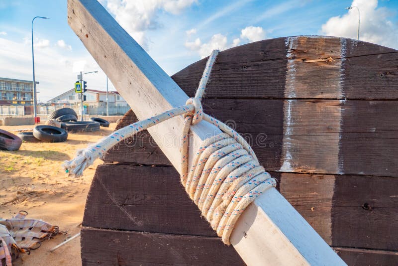 Rope with node, close up stock photo. Image of beam - 172804802