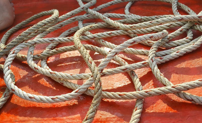 Rope on fishing boat stock photo. Image of cord, ship - 109179152