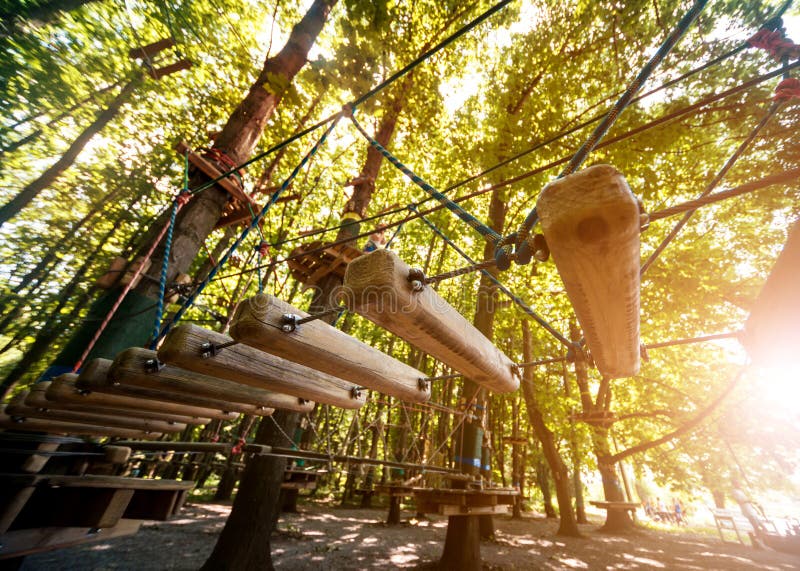 Rope Park in a Forest. Adventure Summer Park Stock Photo - Image of ...
