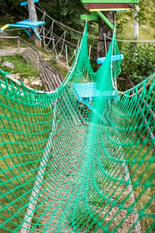 Rope Park Bridge Net Overcoming Obstacles Stock Photo - Image of play ...
