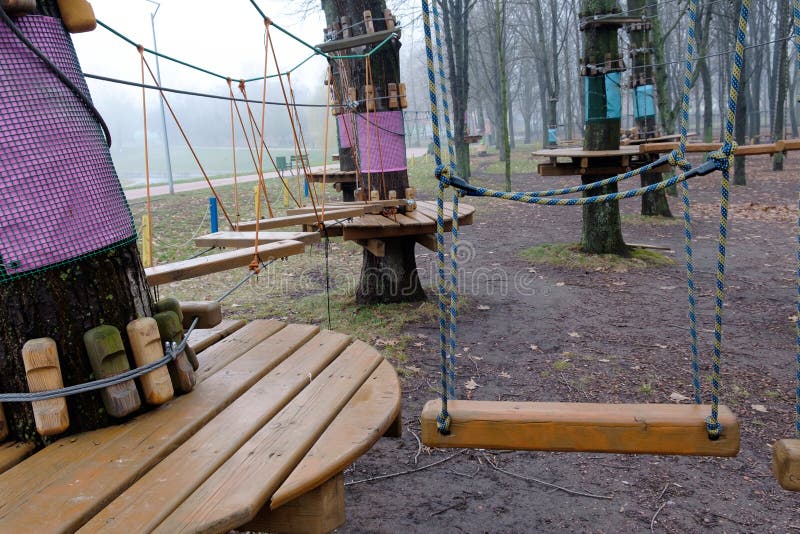 Rope Park Structures on Trees Stock Photo - Image of natural, leisure ...