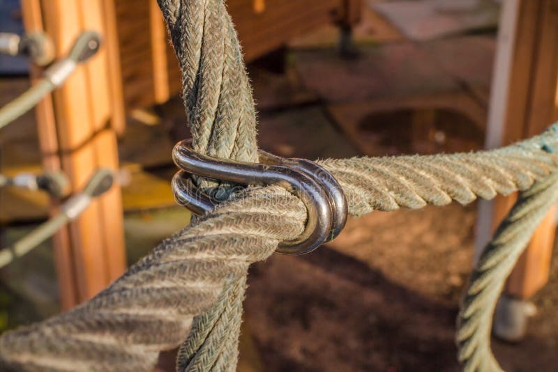 Iron Joint Point of Ropes in Children Spider Web with Screw. Detail of ...