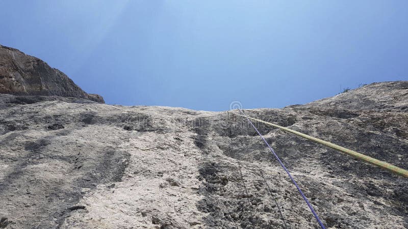 A Rope on the Rock for Climbing Stock Image - Image of landscape ...