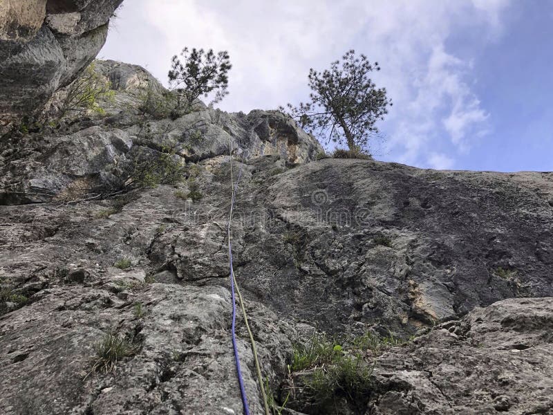A Rope on the Rock for Climbing Stock Photo - Image of fence, outdoor ...