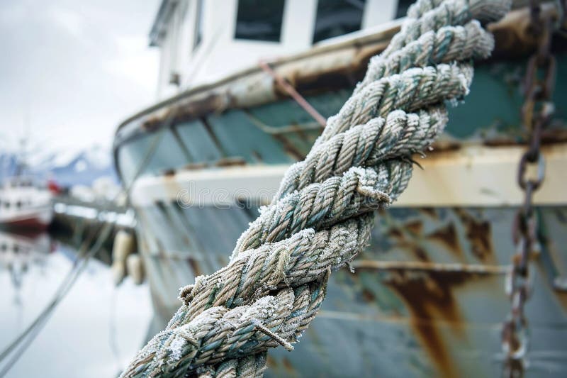 Rope Securing a Large Fishing Boat in the Harbor. Generative Ai Stock ...