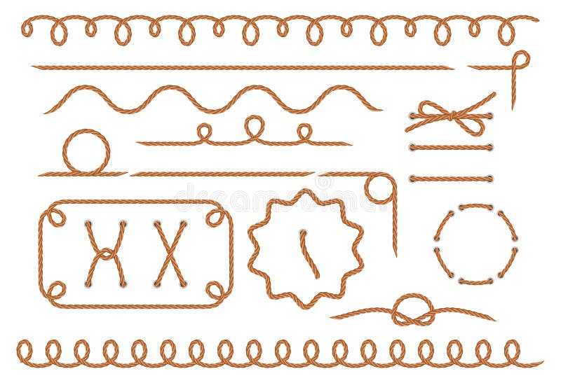 Rope. Set of Various Decorative Rope Elements and Frames Stock Vector ...