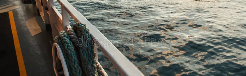 Rope on Ship Railing with Sea Stock Photo - Image of horizontal, trip ...