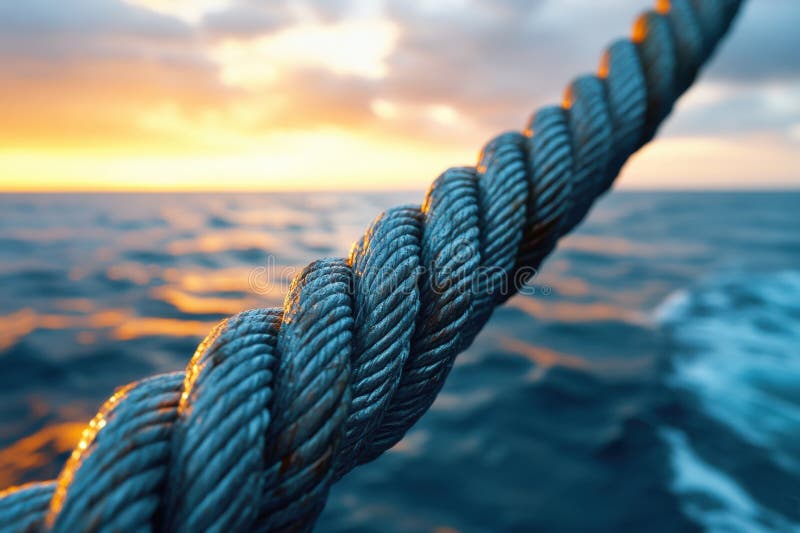 A Rope is Shown in the Water with the Sun Setting in the Background ...