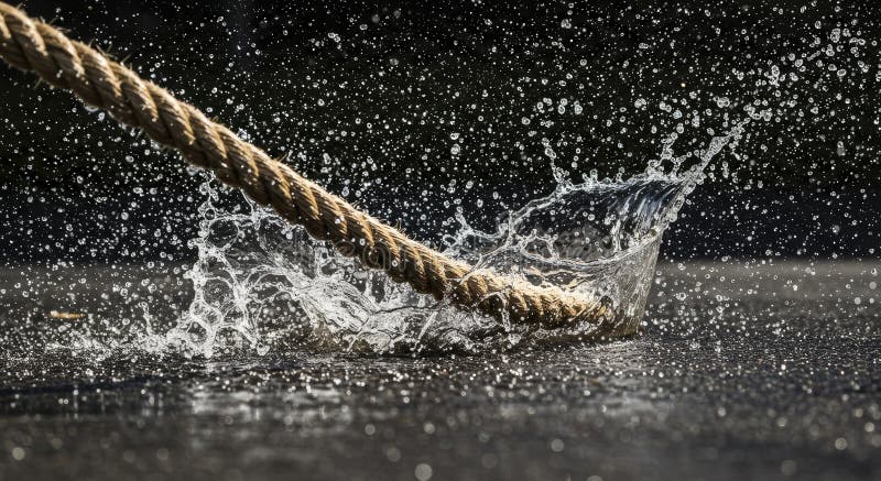 Rope Splashing in Water on a Dark Surface Creating a Dynamic Effect ...