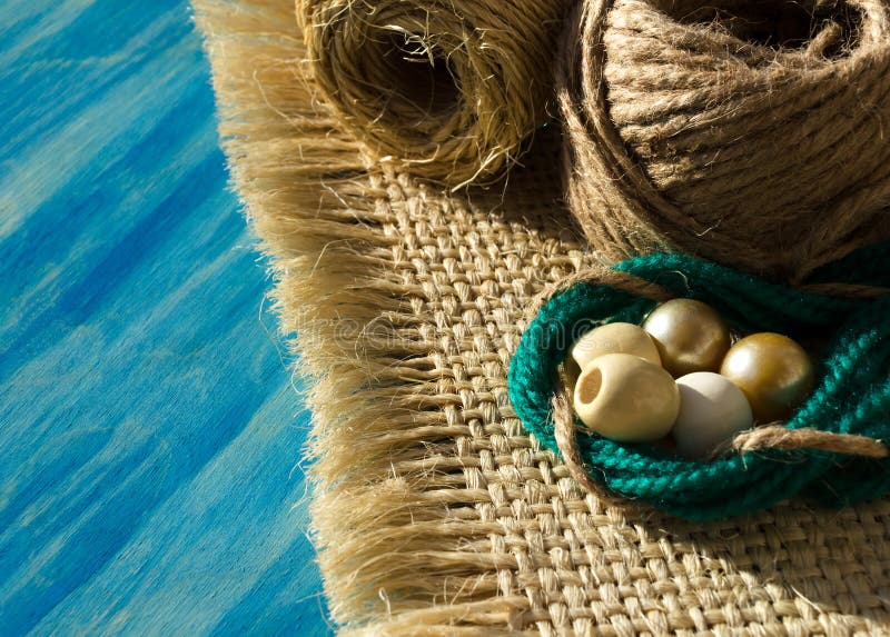 Rope of Straw for Weaving Macrame on a Wooden Background Stock Image ...