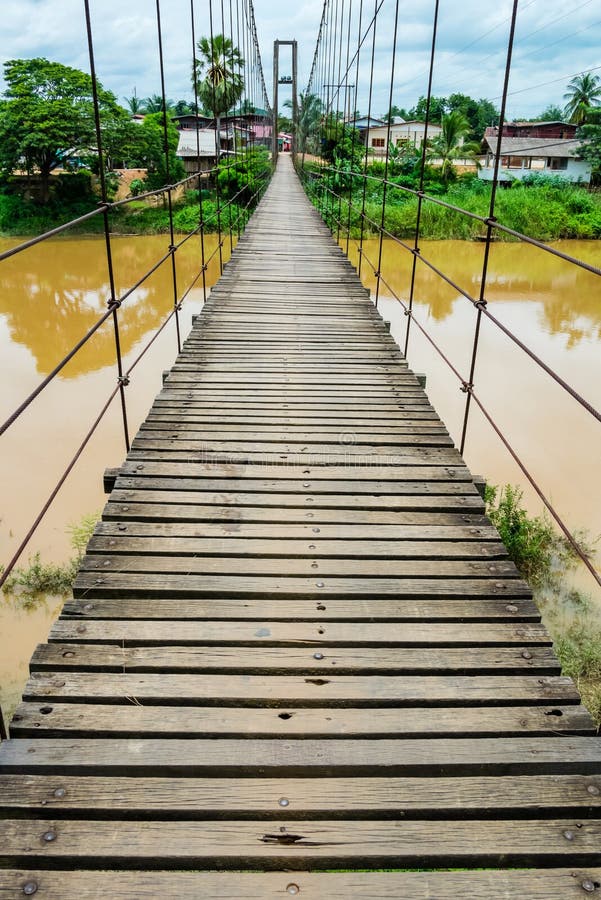 Rope Suspension Bridge Across a River, Thailand Stock Photo - Image of ...