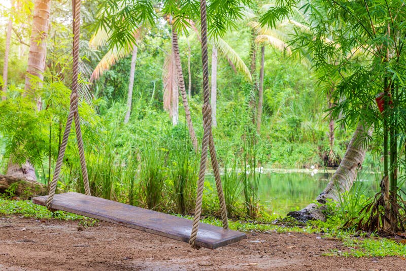 Rope Swing in the Garden with Canal at Countryside Stock Image - Image ...