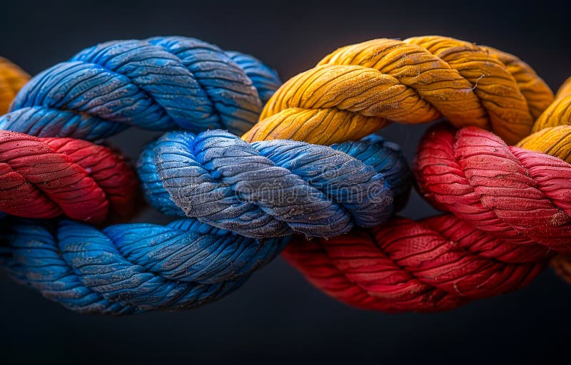 A Rope with Three Different Colored Strands is Twisted Together Stock ...