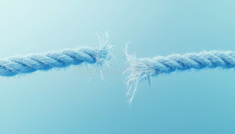 Rope Torn Apart into Two Pieces on Blue Background with Copy Space ...