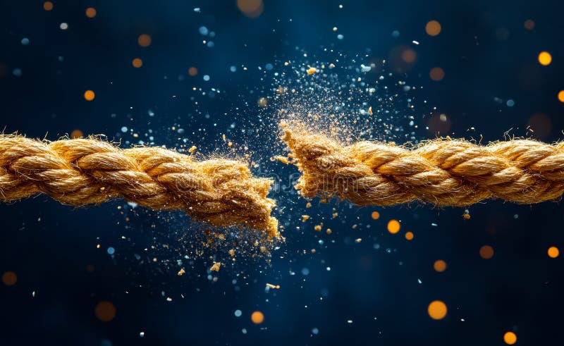 A Rope is Torn in Half, with a Lot of Debris Flying Out of it Stock ...