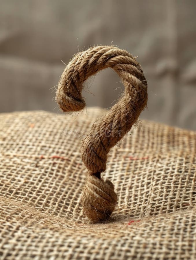 A Rope Twisted into a Question Mark Shape on Burlap Surface. Stock ...