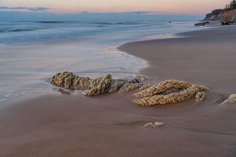 Rope Washed Up in the Sand by the Sea Stock Photo - Image of light ...