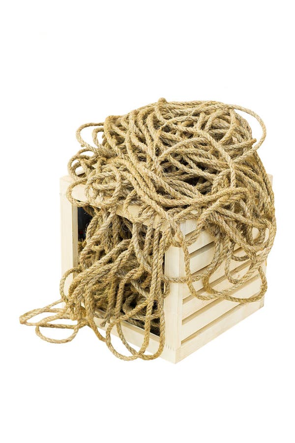 Rope on Wooden Box Isolated on White Background Stock Photo - Image of ...