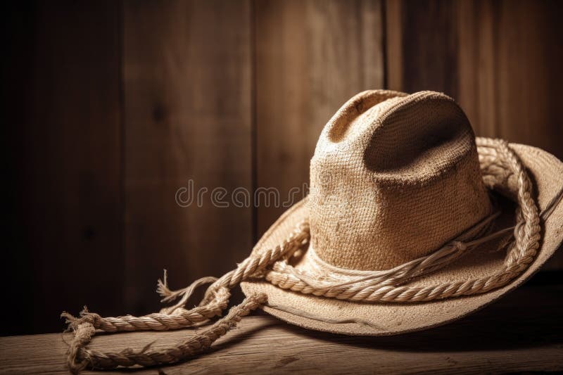 Rope Wrapped Around Cowboy Hat and Hanging Down the Back of the Hat ...