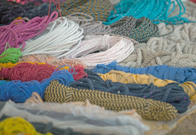 Ropes of Different Colors and Diameters on the Market Counter. Stock ...