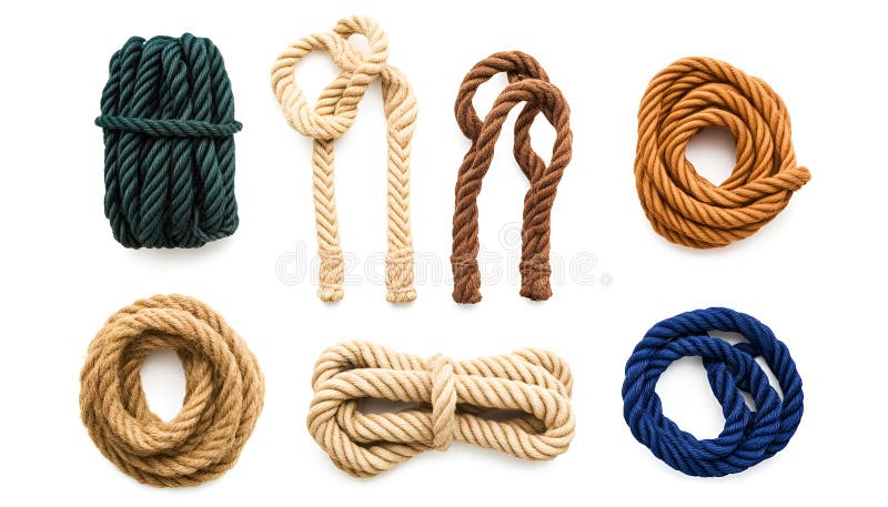 Ropes of Different Thickness Isolated on White, Set Stock Photo - Image ...