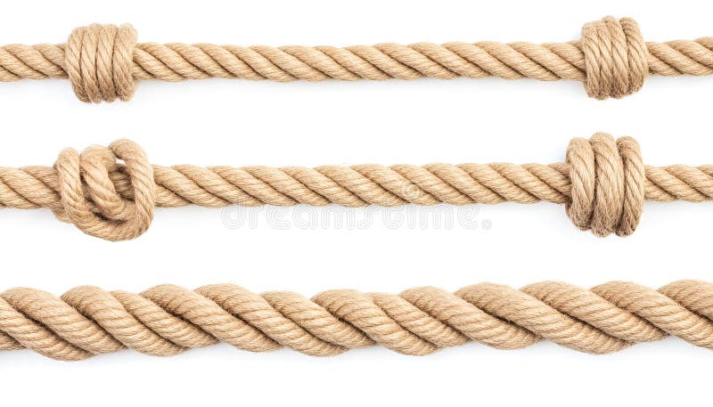 Ropes of Different Thickness Isolated on White, Set Stock Photo - Image ...