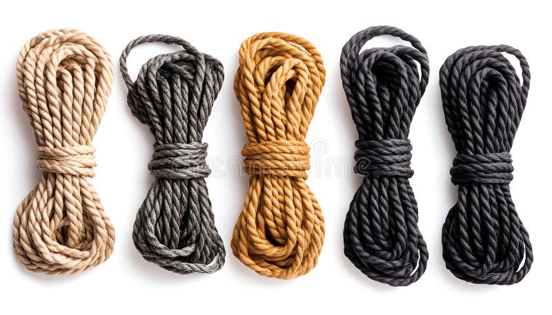 Ropes of Different Thickness Isolated on White, Set Stock Photo - Image ...