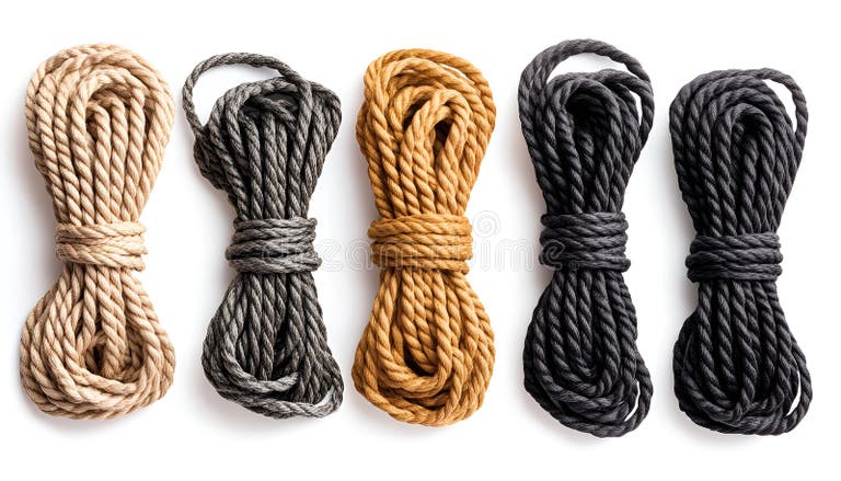 Ropes of Different Thickness Isolated on White, Set Stock Photo - Image ...
