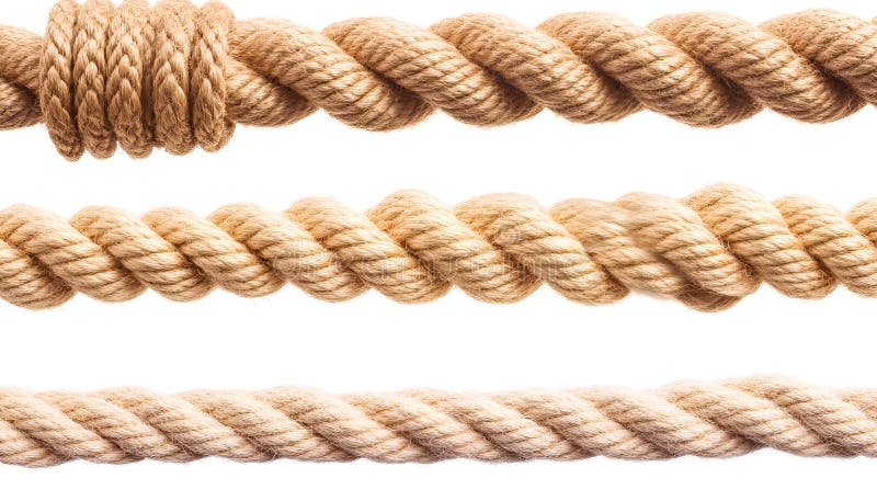 Ropes of Different Thickness Isolated on White, Set Stock Photo - Image ...