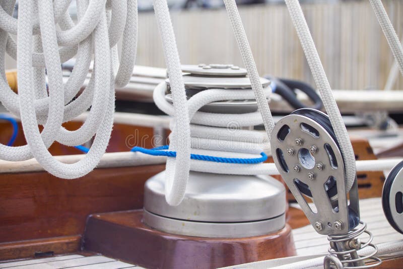 Ropes Fastening Mechanisms in a Yacht Stock Photo - Image of pier ...
