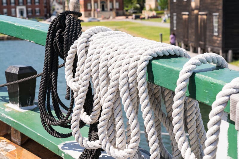 Ropes on the Railing of and Old Ship Stock Image - Image of deck, white ...