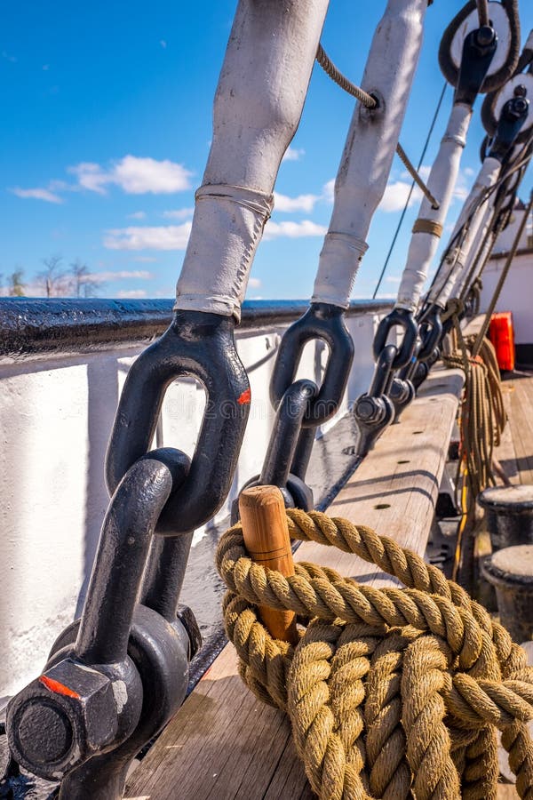 Ropes Rigging Masts and Stays on Traditional Sailing Ship Stock Photo ...