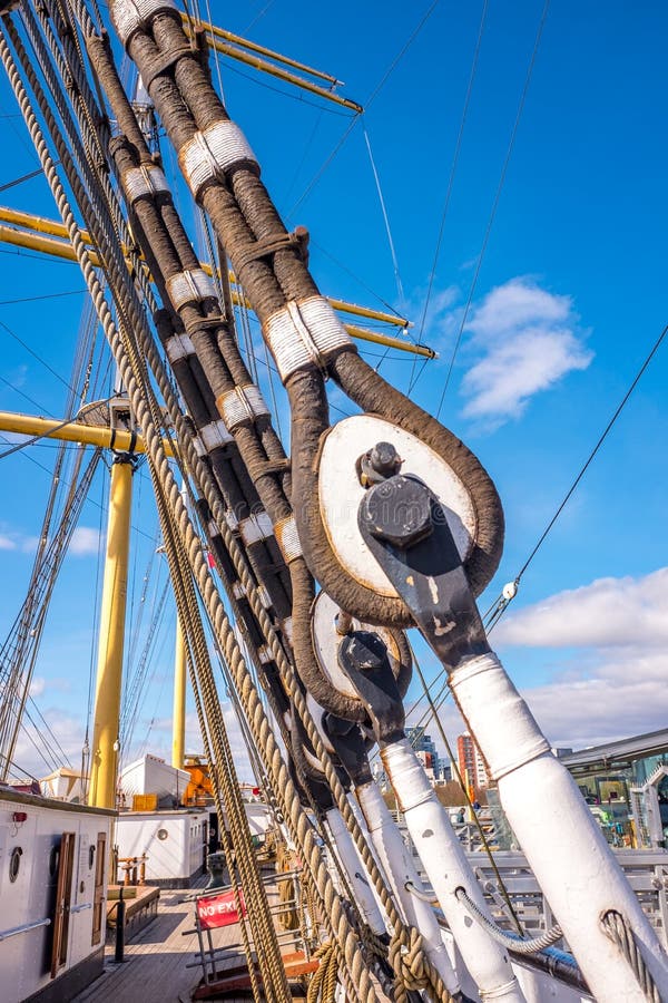 Ropes Rigging Masts and Stays on Traditional Sailing Ship Stock Image ...