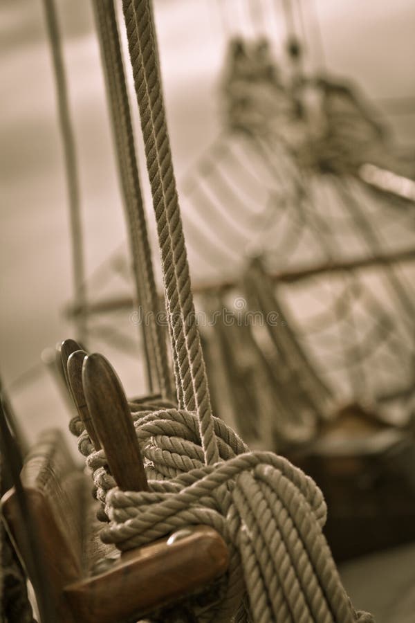 Ropes and Rigging on Old Ship Stock Photo - Image of knotted, schooner ...
