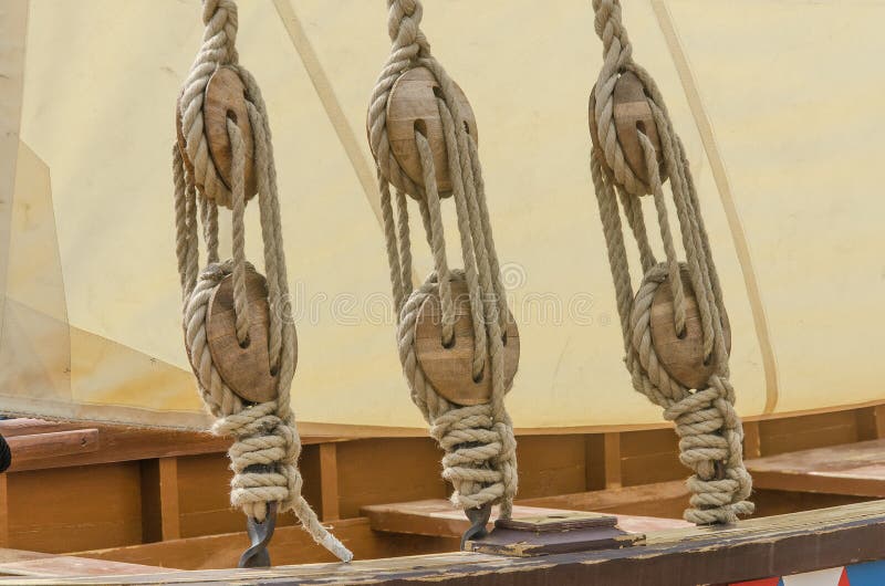 Ropes and Sail of an Old Sailing Ship Stock Image - Image of marine ...