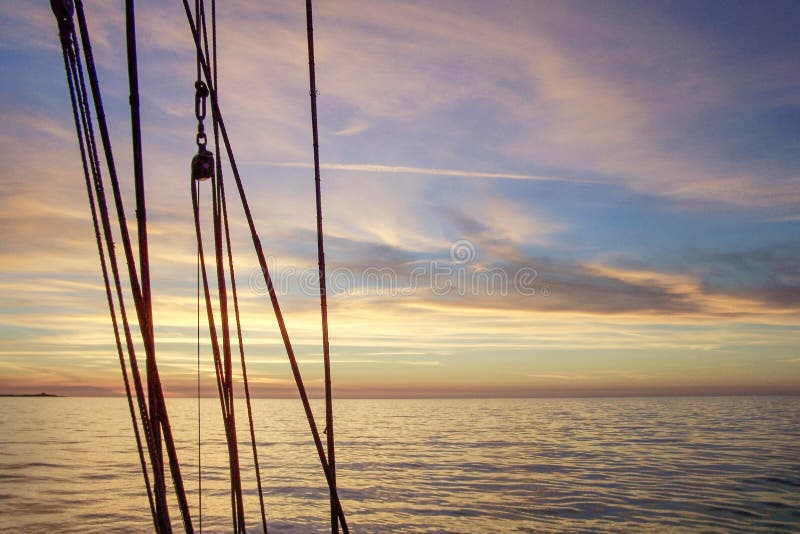 Ropes of the Sailing Boat in the Sunset Stock Photo - Image of cable ...