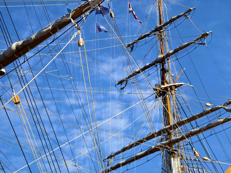 Ropes Stretched Across the Masts of an Old Ship Stock Photo - Image of ...