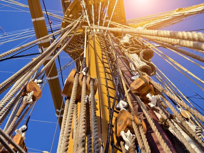 Ropes Stretched Across the Masts of an Old Ship Stock Photo - Image of ...