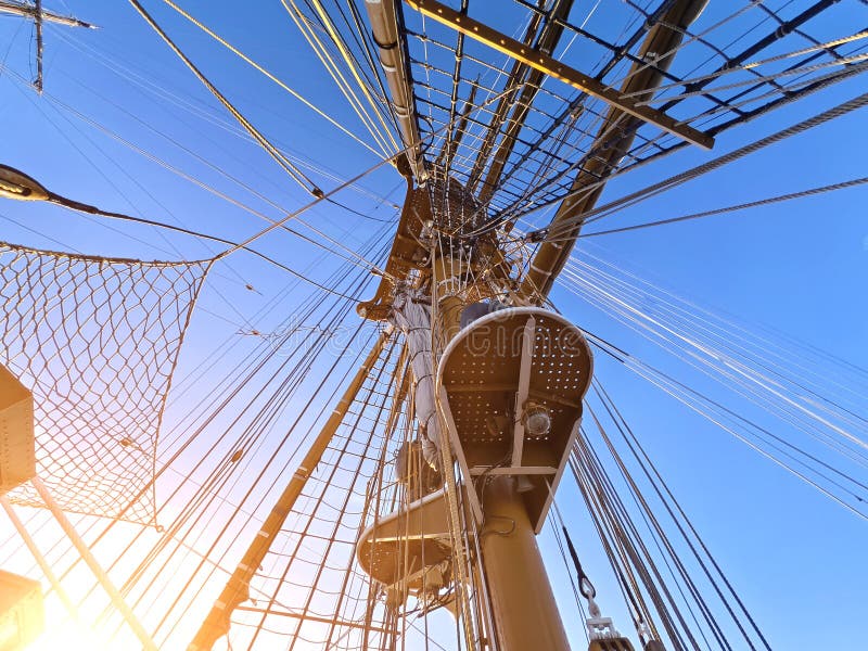 Ropes Stretched Across the Masts of an Old Ship Stock Photo - Image of ...