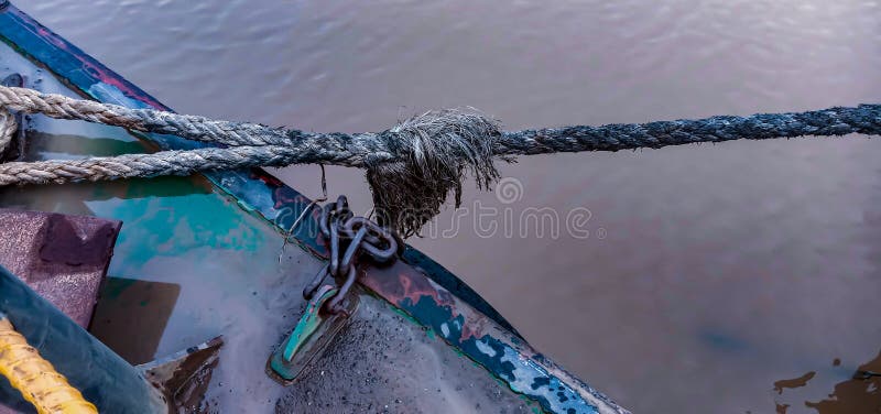 Ropes tied to the barge stock image. Image of winter - 255333829
